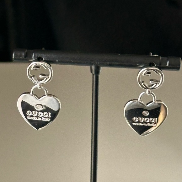 Gucci | Jewelry | Gucci Gg Heart Double Logo Dangle Charm Silver ...
